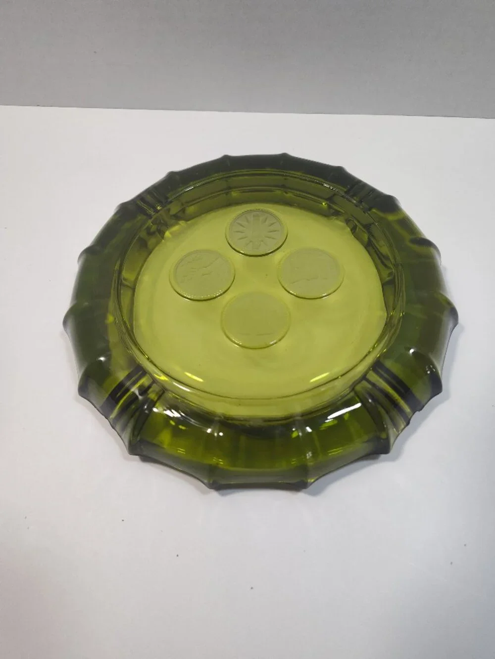 Accents | Fostoria Coin Glass Ashtray Olive Green Patriotic Coin ...